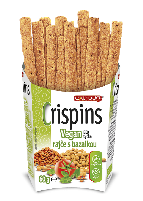 CRISPINS organic vegan protein sticks with tomato and basil :: Extrudo